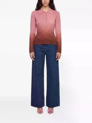ROWEN ROSE Ombré Effect Long Sleeve Polo Shirt