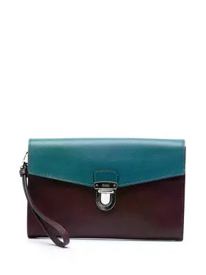 Prada 2000-2013 Bicolor Saffiano Envelope Push Lock Clutch Bag - Red