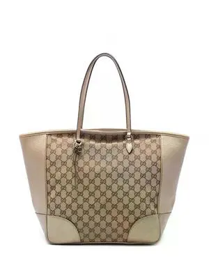 Gucci 2016-2026 Gg Canvas And Metallic Calfskin Bree Tote Bag - Neutrals