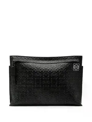 Loewe 2015-2026 Embossed Anagram Leather Repeat T Clutch Bag - Black