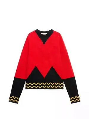 Marni Geometric Intarsia Knit Wool Sweater - Red