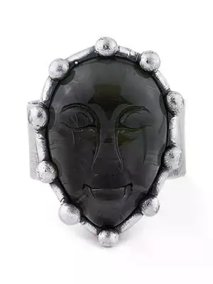 POISONED HEARTS Glass-detail Face-motif Rings - Silver