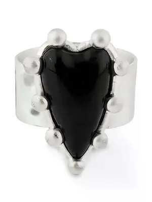 POISONED HEARTS Plated Porcelain Heart Motif Ring - Silver