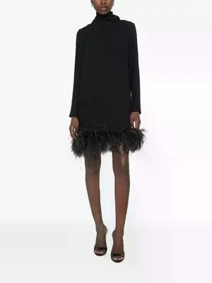 P.a.r.o.s.h Feather-trim Scarf-detail Mini Dress - Black