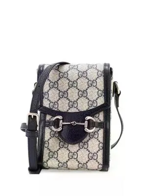 Gucci Horsebit 1955 Gg Coated Canvas With Leather Mini Crossbody Bag - Blue
