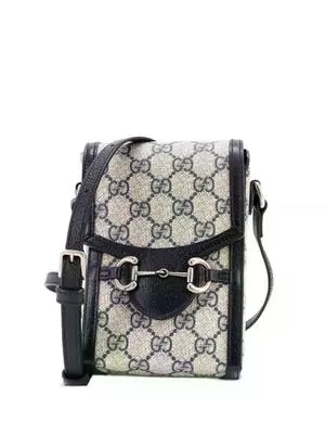 Gucci Horsebit 1955 Gg Coated Canvas With Leather Mini Crossbody Bag - Blue