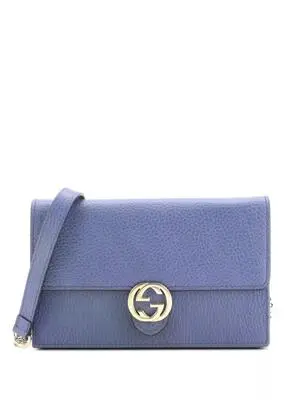 Gucci Interlocking Wallet On Chain Leather Crossbody Bag Blue