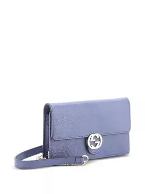Gucci Interlocking Wallet On Chain Leather Crossbody Bag - Blue