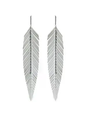 CADAR Second Skin Feather Drop Earrings In White Gold - Silver