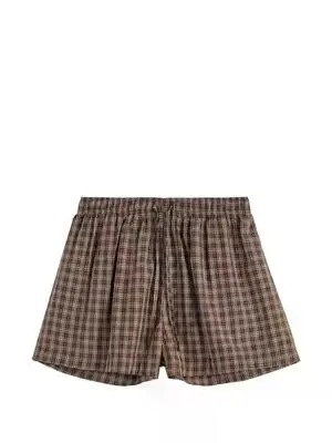 TEKLA Checked Cotton Pajamas - Brown