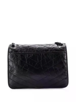 Saint Laurent Niki Chain Flap Bag Matelasse Chevron Leather Medium Shoulder Bag - Black