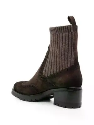 Santoni Brogue-detail Sock Ankle Boots