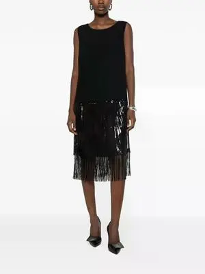 DE SANTIS Sequin-embellished Fringed Midi Dress