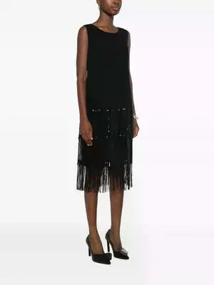 DE SANTIS Sequin-embellished Fringed Midi Dress