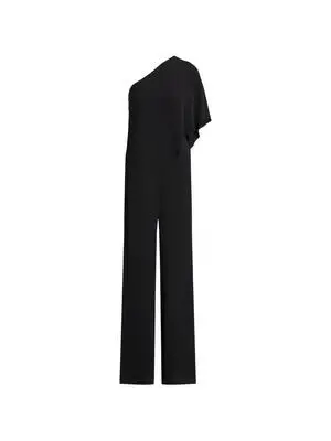 Ralph Lauren Cape Georgette One-shoulder Draped Jumpsuit - Black