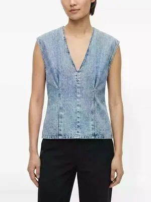 Rag & Bone Ava V-neck Denim Top - Blue