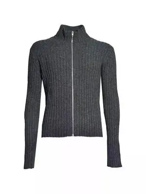 JIL SANDER Ribbed-knit Zip-up Sweater - Grey