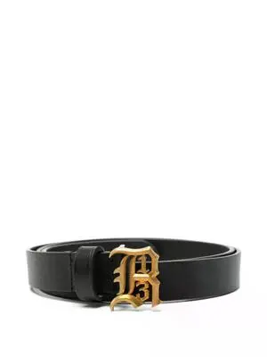 R13 Logo Buckle Leather Belt - Black