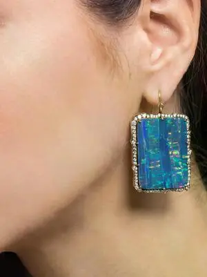 SYLVA & CIE 18k Yellow Opal And Diamond Drop Earrings - Gold