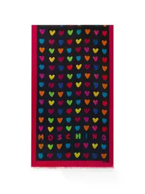 Moschino Heart-print Fringed Scarf - Black
