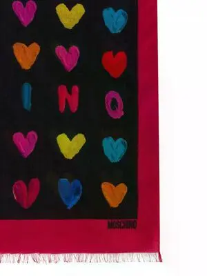 Moschino Heart-print Fringed Scarf