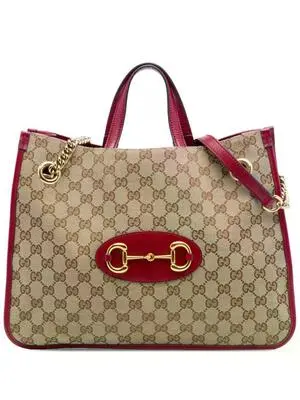 Gucci 2016-2026 Medium Gg Canvas Horsebit 1955 Chain Tote Satchel - Red