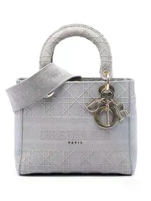 Dior 2020 Medium Canvas Cannage Lady D Lite Satchel - Grey