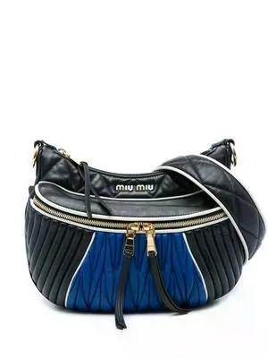 Miu Miu 2010-2026 Matelasse Tricolor Nappa Rider Shoulder Bag - Black