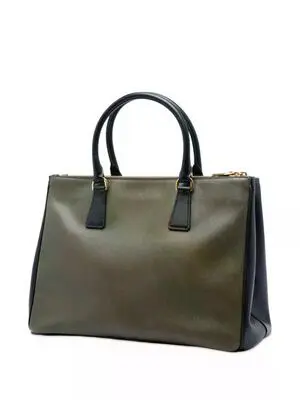 Prada 2021-2026 Medium Bicolor Saffiano Lux Galleria Double Zip Satchel - Brown