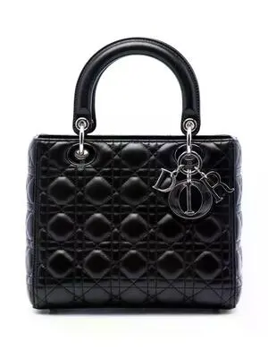 Dior 2013 Medium Lambskin Cannage Lady Satchel - Black