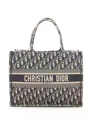 Dior 2010-2026 Medium Oblique Embroidered Canvas Book Tote Bag - Blue