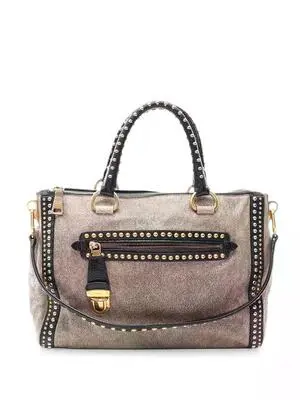 Prada 2000-2013 Studded Leather Bauletto Bag Satchel - Neutrals