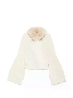 Sacai Cable-knit Faux-fur Trim Cardigan - Neutrals