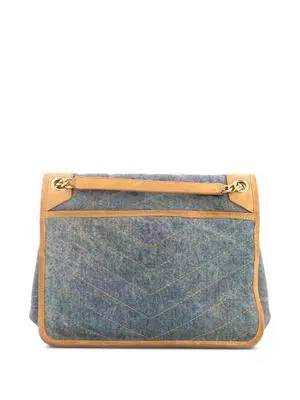 Saint Laurent Saint Laurent Niki Chain Flap Bag Matelassé Chevron Denim With Suede Medium Shoulder Bag Blue