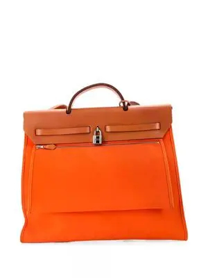 Hermès Herbag Zip Leather And Toile 39 Satchel - Brown
