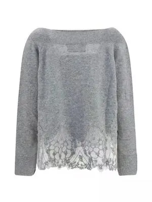 Ermanno Scervino Lace Trimmed Boat Neck Sweater