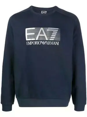 EA7 Logo-print Long-sleeve Sweatshirt - Blue