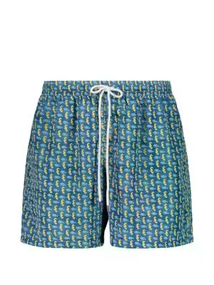 Fedeli Madeira Seahorse-print Drawstring Swim Shorts - Blue