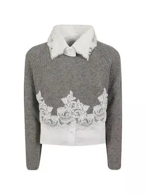 Ermanno Scervino Lace-trim Collared Sweater - Grey
