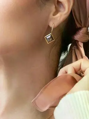 WITH LOVE Diamond Hoop Earrings With Geometric Pendants