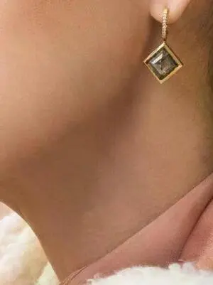 WITH LOVE Diamond Hoop Earrings With Geometric Pendants