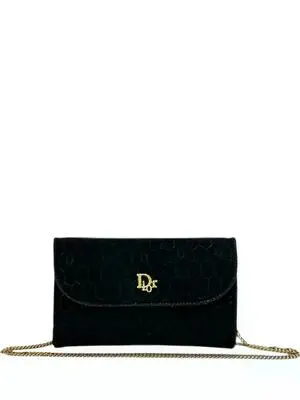 Dior 1980-1990 Honeycomb Canvas Chain Flap Crossbody Bag - Black