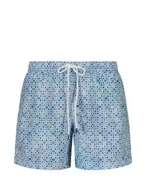 Fedeli Geometric-print Drawstring-waist Swim Shorts - Blue