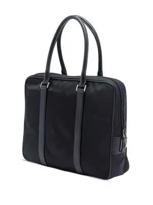Prada 2013-2026 Saffiano Trimmed Tessuto Business Bag - Black