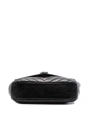 Saint Laurent Chevron Metallic Crinkled Calfskin Punk Chain Shoulder Bag - Black