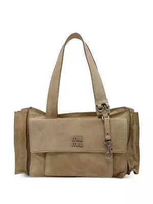 Miu Miu Suede Utilitaire Shoulder Bag - Neutrals