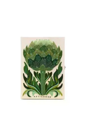 OLYMPIA LE-TAN Artichoke Embroidered Clutch Bag - Neutrals