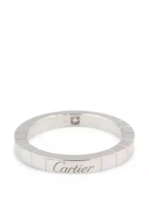 Cartier 18k White Gold Diamond Engraved Logo Ring - Silver