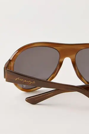 Free People Reese Oversized Shield Aviator Sunglasses At - Sunlit Tortoise