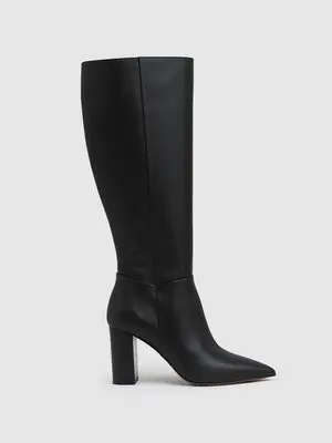 REISS Leather Block-heel Knee-high Boots